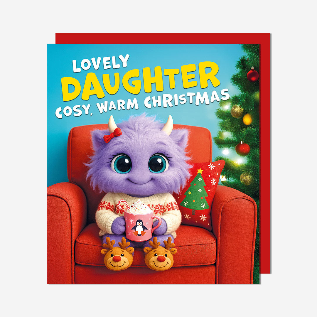 Purple monster with cup of coco Daughter Card – Pigment Productions